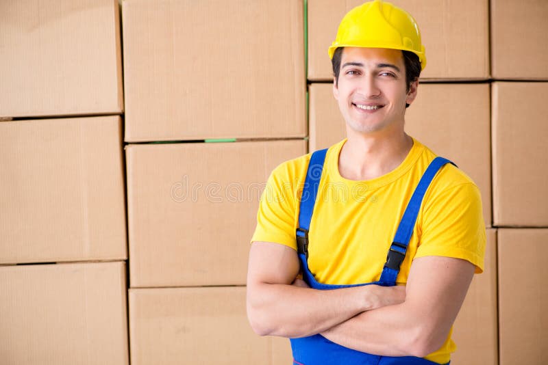 The Man Contractor Working with Boxes Delivery Stock Image - Image of ...