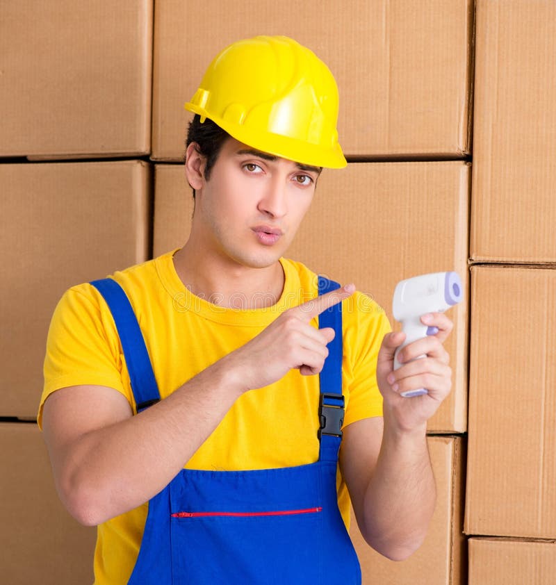 Man Contractor Working with Boxes Delivery Stock Photo - Image of ...