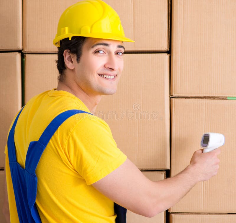 Man Contractor Working with Boxes Delivery Stock Photo - Image of ...