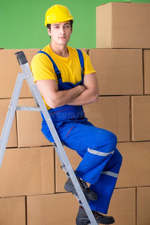 The Man Contractor Working with Boxes Delivery Stock Image - Image of ...