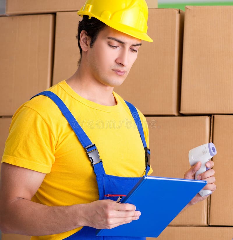 Man Contractor Working with Boxes Delivery Stock Photo - Image of ...