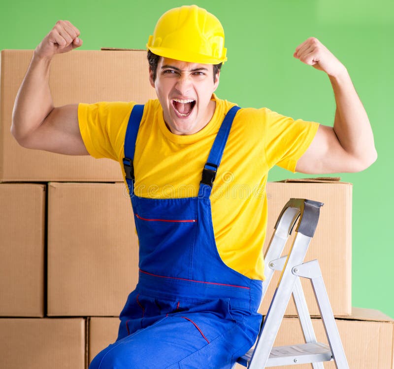 Man Contractor Working with Boxes Delivery Stock Photo - Image of climb ...