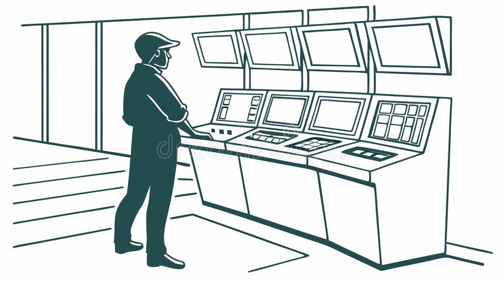 Man at Control Panel, Systems Management and Operation, Vector Design ...