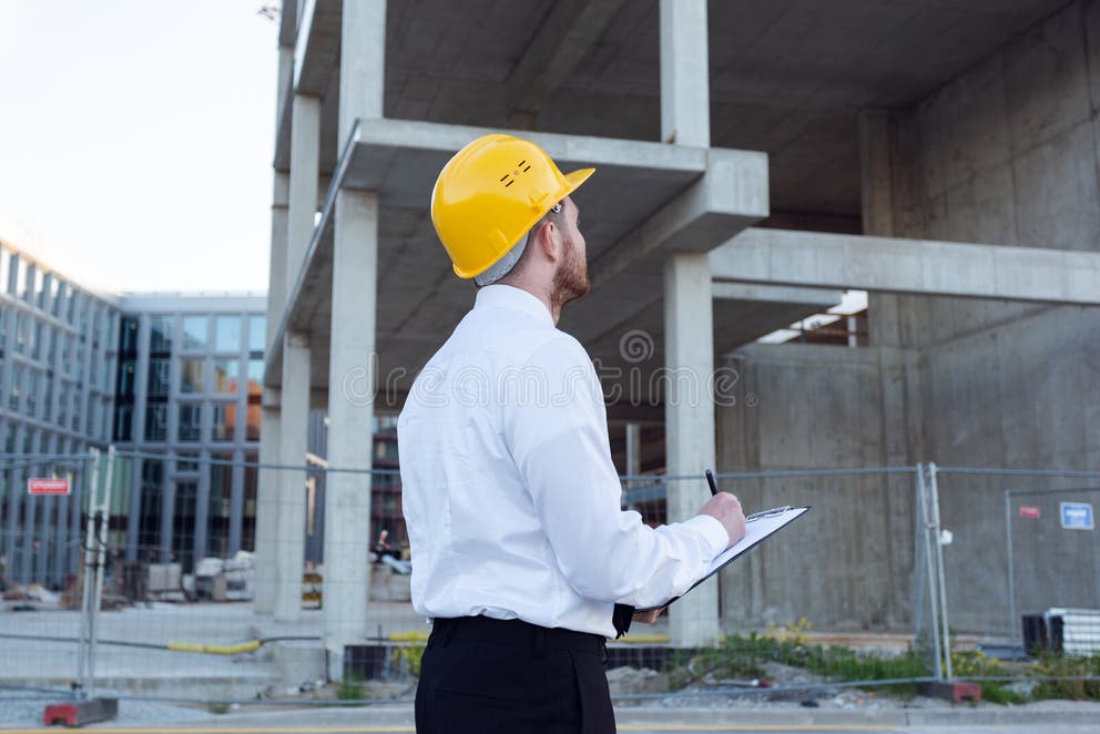 Man Controlling Building. Builder Making Marks in Clipboard. House ...