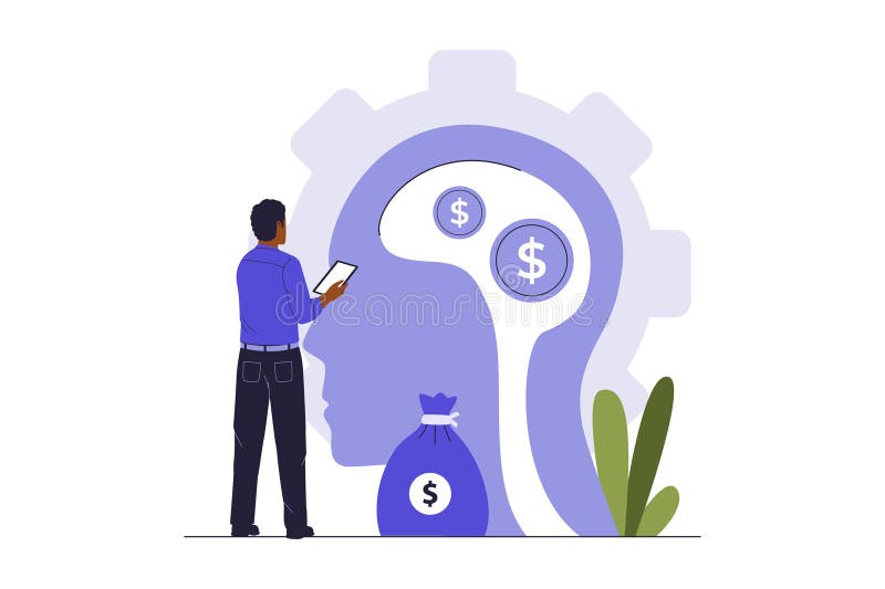 Man Controlling Money Mindset and Financial Thinking Illustration Stock ...