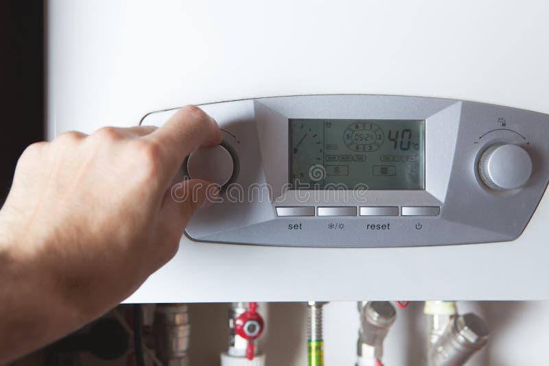 The Man Controls the Heating System Stock Image - Image of hand ...