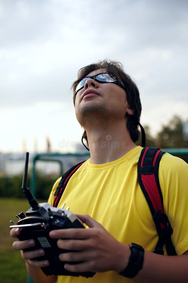 Man Controls RC Plane in the Sky Stock Image - Image of high, male ...