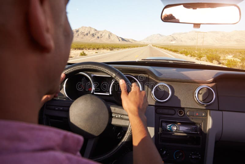 Man in Convertible Car Driving Along Open Road Stock Photo - Image of ...