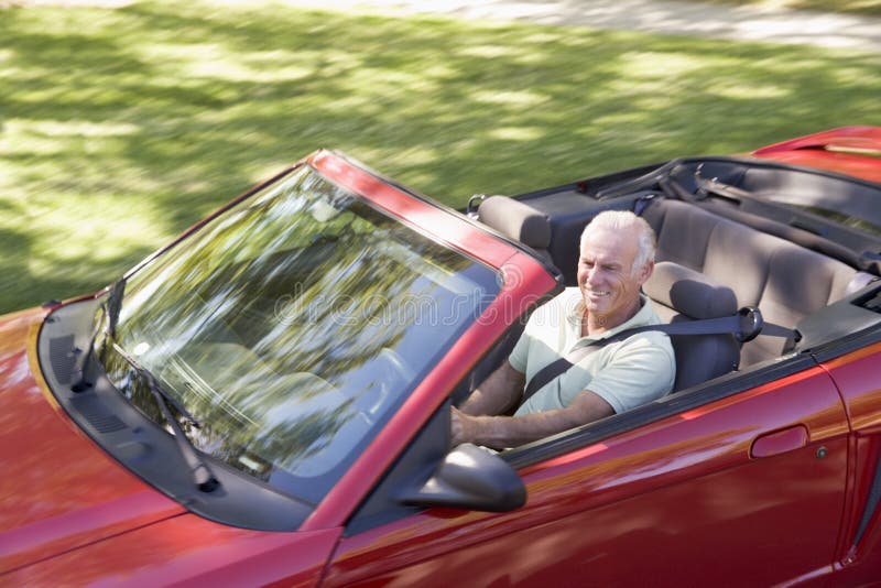 Man in Convertible Car Smiling Stock Image - Image of horizontal, male ...