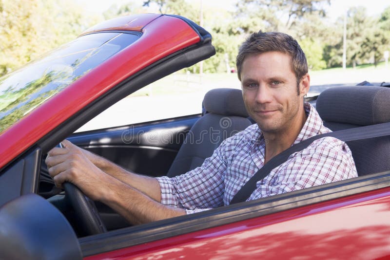 Man in Convertible Car Smiling Stock Photo - Image of automobile, pride ...