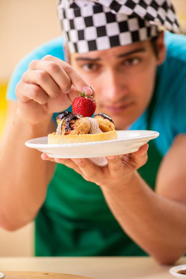 The Man Cook Preparing Cake in Kitchen at Home Stock Image - Image of ...