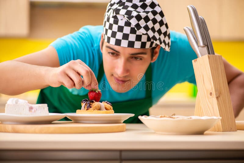 The Man Cook Preparing Cake in Kitchen at Home Stock Image - Image of ...