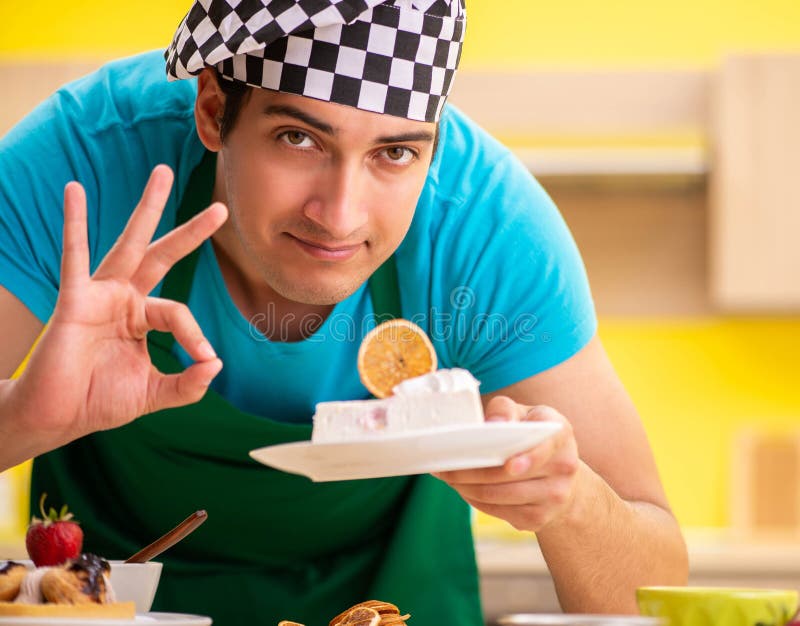 Man Cook Preparing Cake in Kitchen at Home Stock Photo - Image of lemon ...