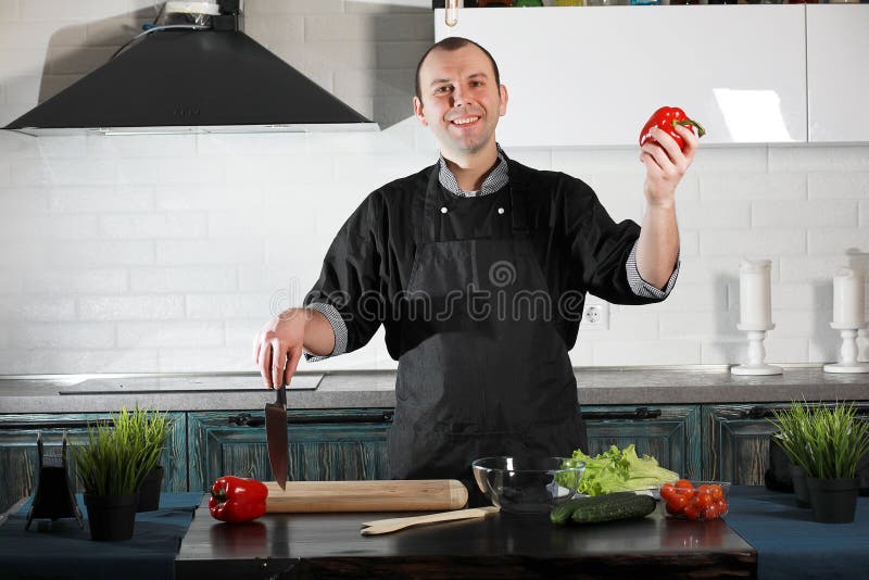Man Cook Preparing Food at the Kitchen of Vegetables Stock Photo ...