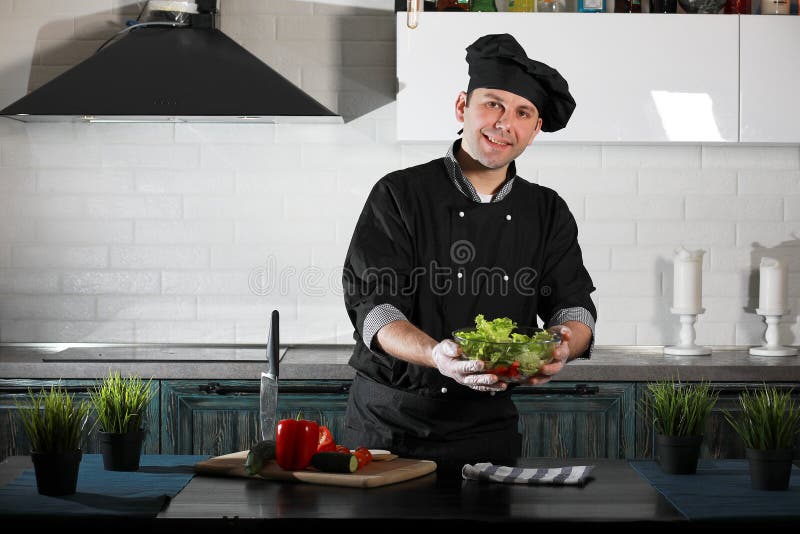 Man Cook Preparing Food at the Kitchen of Vegetables Stock Photo ...