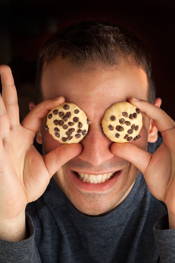 Man with Cookie Eyes stock image. Image of comedy, expression - 33190897