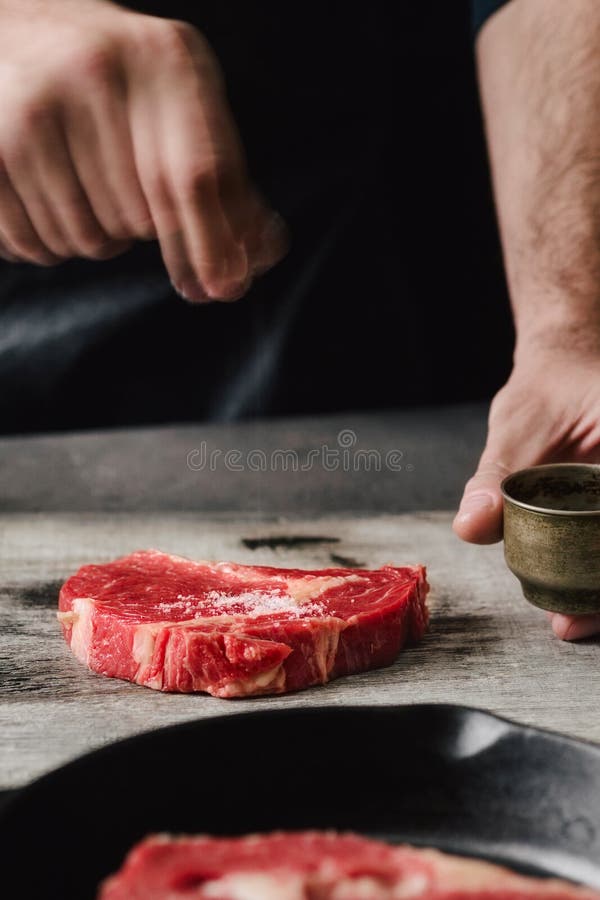 Man Cooking Beef Steak Dark Style Stock Image - Image of dark, juicy ...