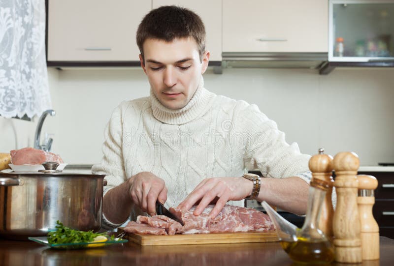 Man Cooking French-style Meat Stock Image - Image of people, cook: 38216211