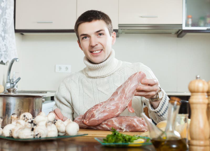 Man Cooking French-style Meat Stock Photo - Image of people, food: 42880454