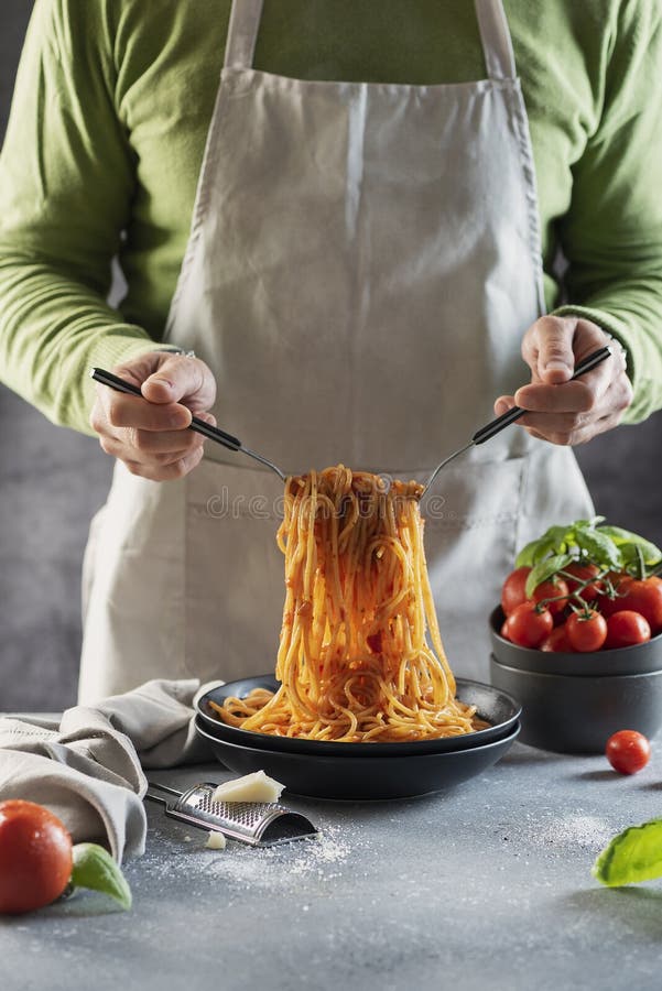 Man Cooking Italian Spaghetti Stock Image - Image of cooking, italian ...
