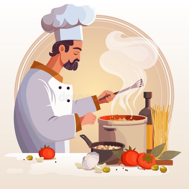 Man Cooking in the Kitchen. Flat Style Vector Illustration Stock Vector ...