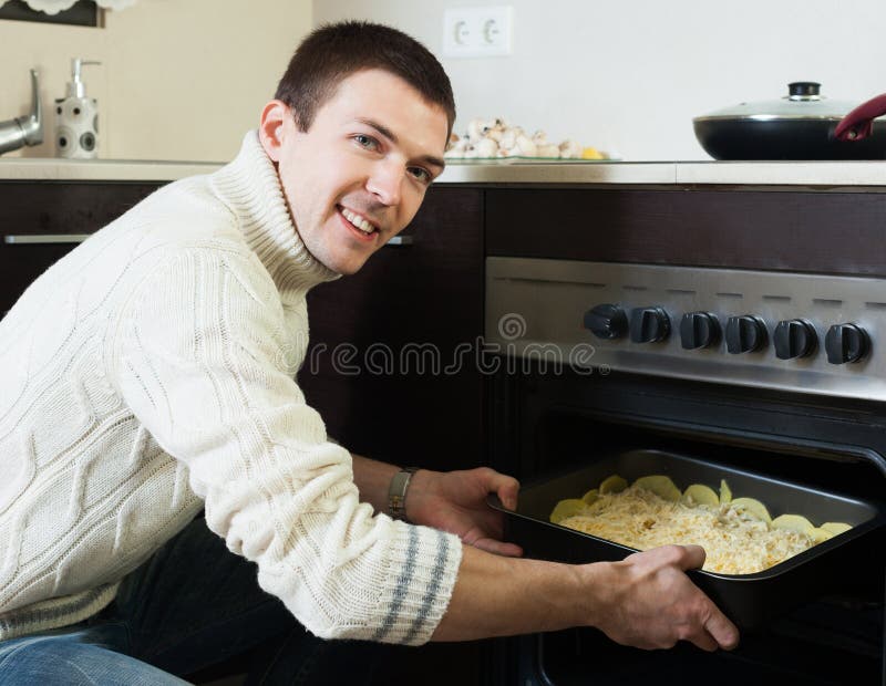 Man Cooking Meat in Domestic Kitchen Stock Image - Image of ingredient ...