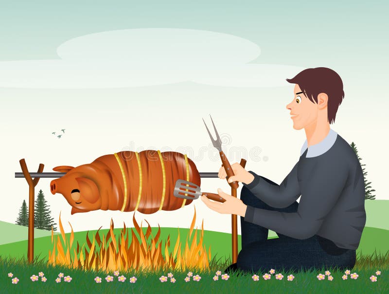 Roast pork cartoon stock illustration. Illustration of chop - 143909603