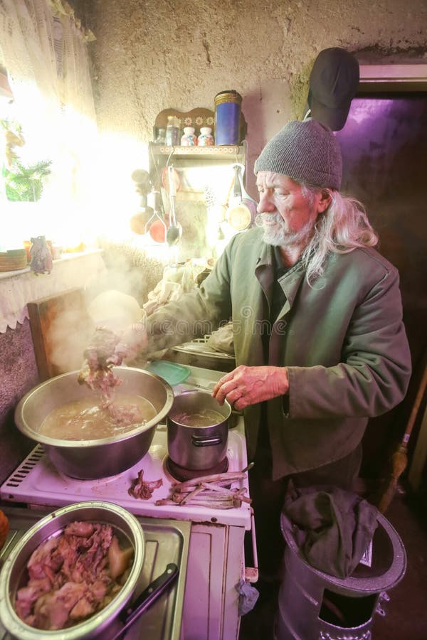 Man cooking pork stock image. Image of people, neon, bone - 91540641