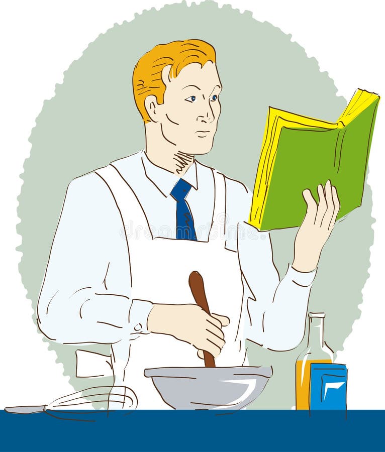 Man Cooking with Recipe Book Stock Vector - Illustration of tasting ...