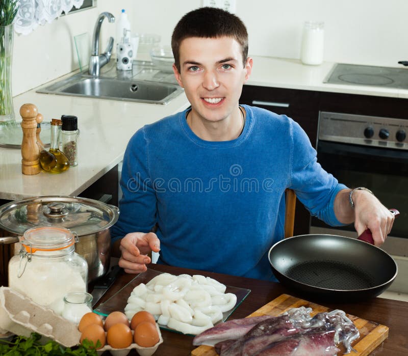 Man cooking stock photo. Image of squid, homework, home - 45759640