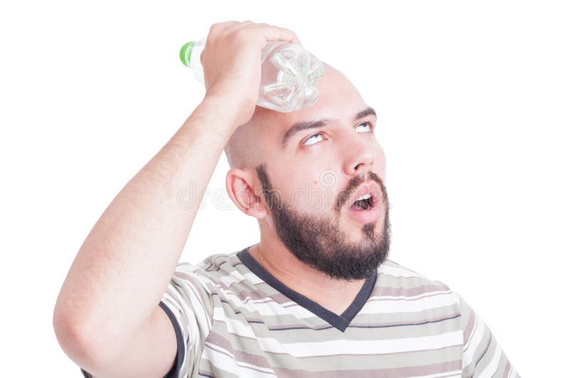 Man Cooling His Head with Cold Water in Plastic Bottle Stock Image ...