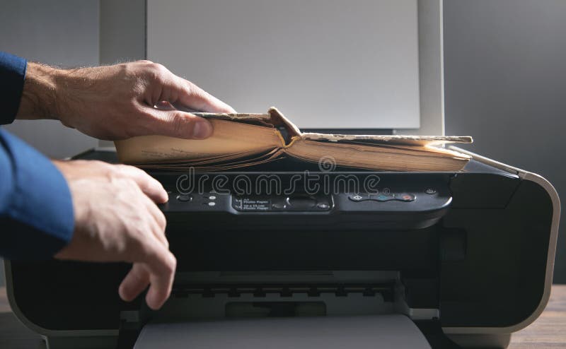 Man Copying a Book on a Copy Machine Stock Image - Image of production ...