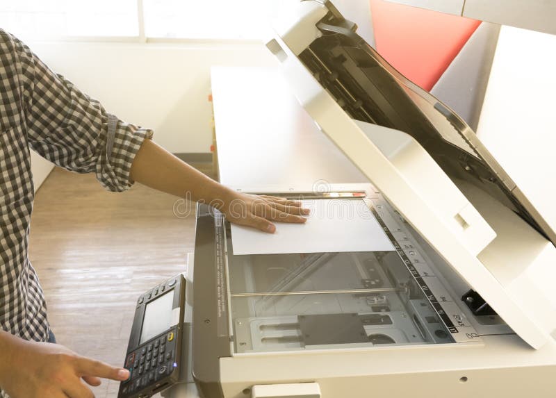 Man Copying Paper from Photocopier Sunlight from Window Stock Image ...