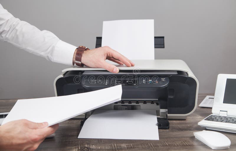 Man Copying and Scanning Documents in Office Stock Photo - Image of ...