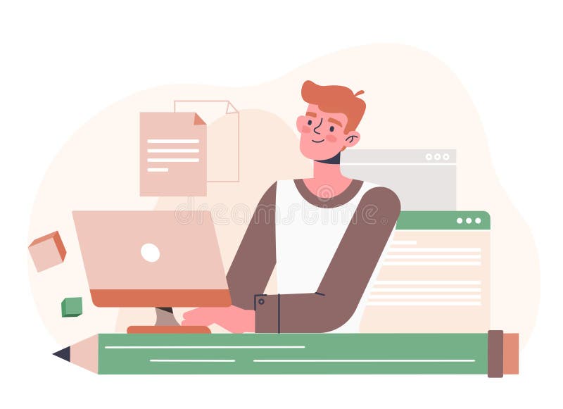 Man Copywriter at Workplace Concept Stock Vector - Illustration of ...