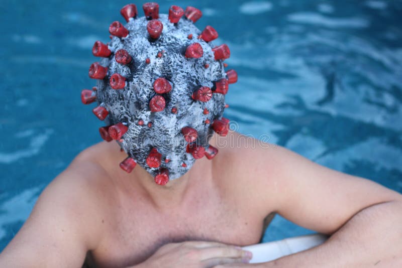 Man with Coronavirus Mask in Swimming Pool Stock Photo - Image of ...