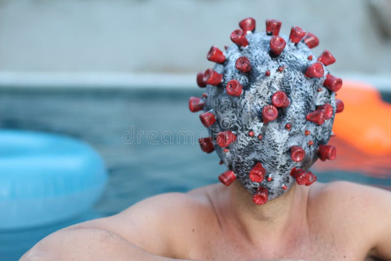Man with Coronavirus Mask in Swimming Pool Stock Image - Image of ...