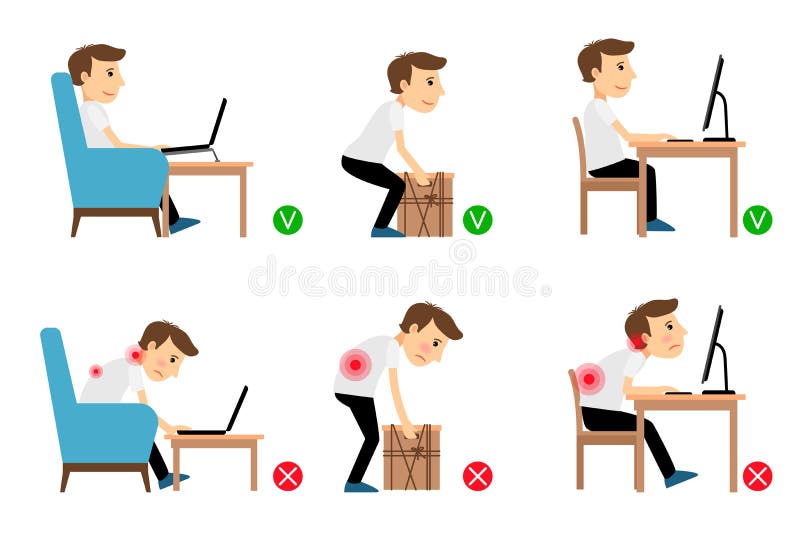 Good Bad Posture Cartoon Stock Illustrations – 343 Good Bad Posture ...