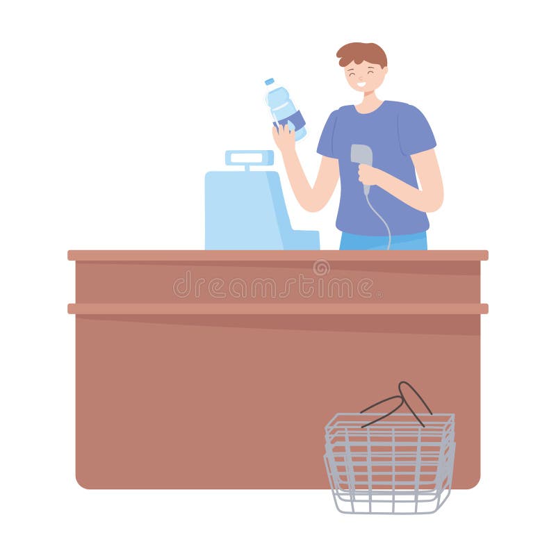 Man counter market stock vector. Illustration of cashier - 223453553