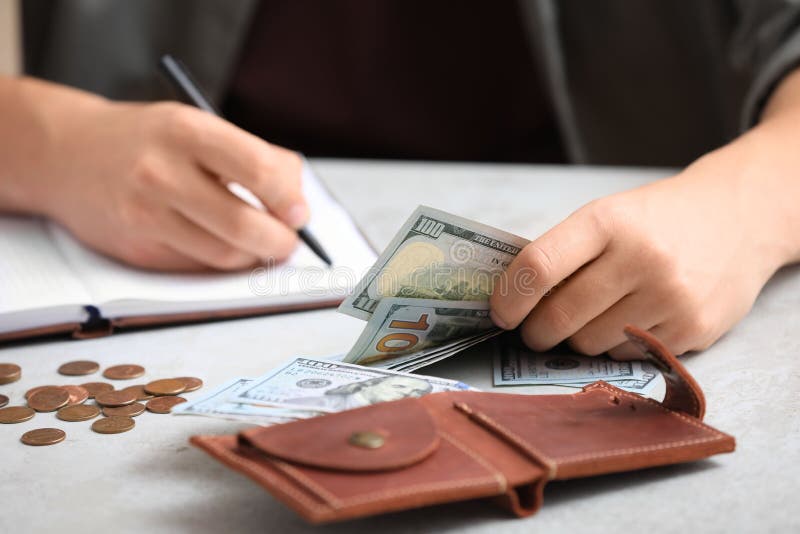 Man Counting American Money at Table Stock Photo - Image of lifestyle ...