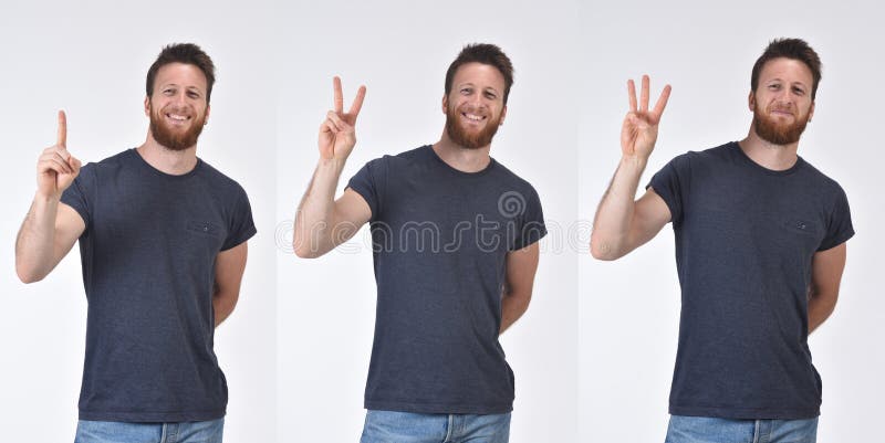 Man Counting with Fingers from One To Three Stock Photo - Image of ...