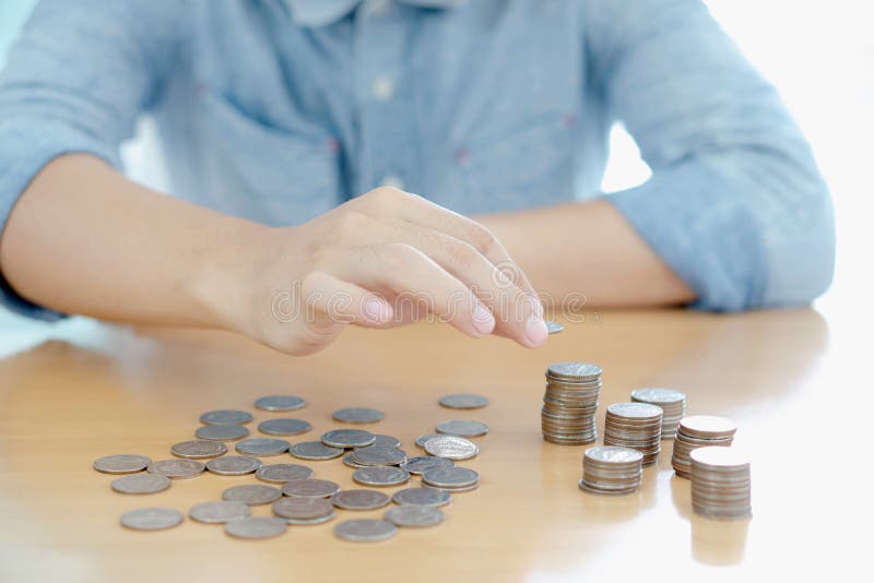 Man Counting Stacks of Coins Stock Image - Image of people, investment ...