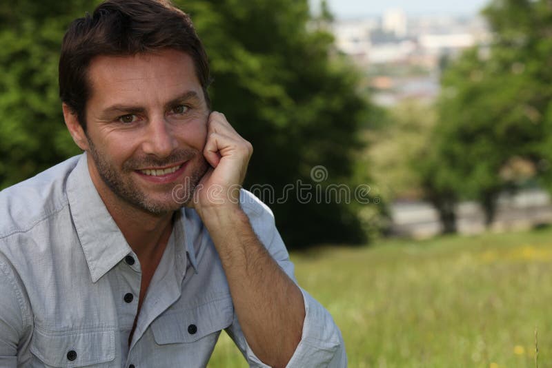 Man in the countryside stock photo. Image of arms, light - 35202412