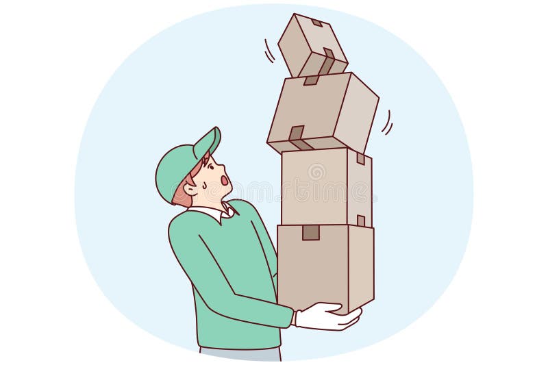 Boxes falling on a guy stock illustration. Illustration of hwite - 15243200