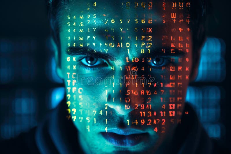 Man Covered with Digital Characters. Artificial Intelligence Model ...