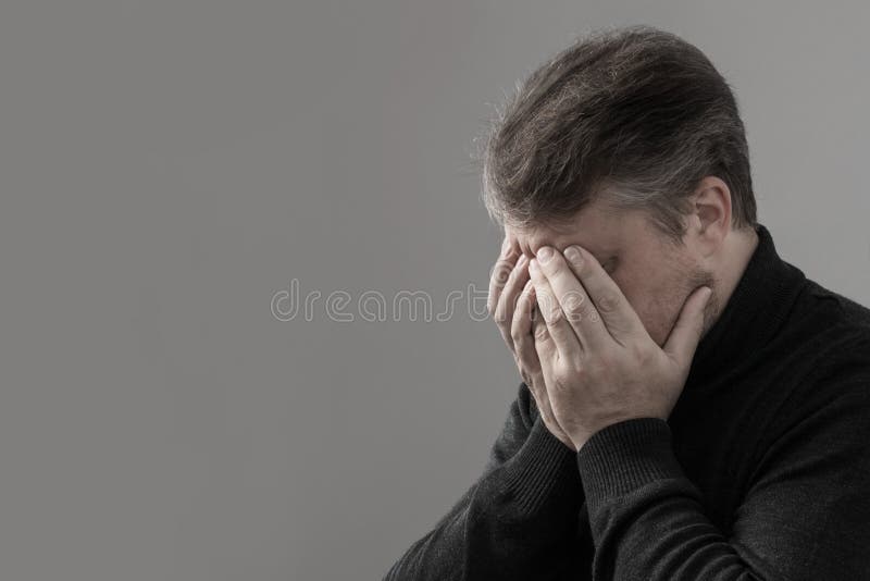Man Covered His Face with His Hands Stock Photo - Image of closes, hand ...