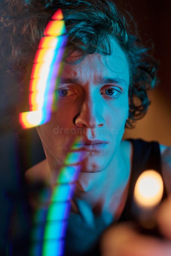 Man Covered with Multicolored Glares Stock Image - Image of alone ...