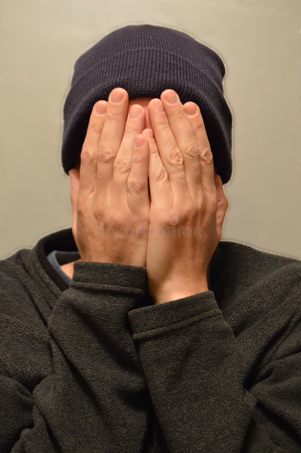 Man Covering Face with Hands Stock Image - Image of blue, black: 110292645