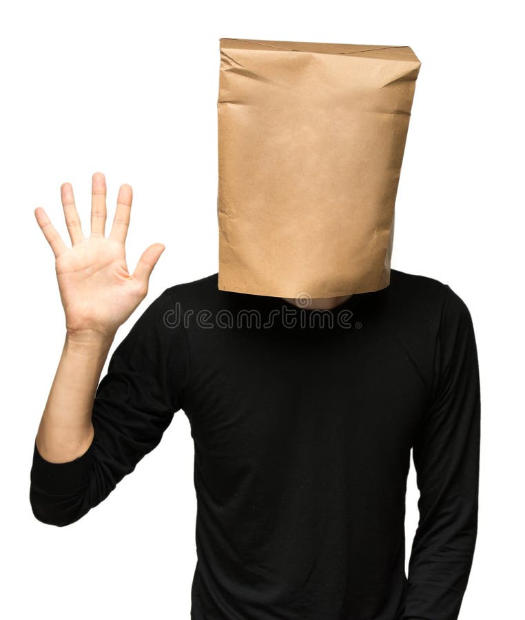 Young Man Covering His Head Using a Paper Bag. Stock Photo - Image of ...