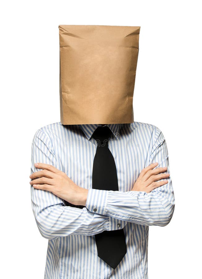 Man Covering His Head Using a Paper Bag. Arms Crossed Stock Image ...